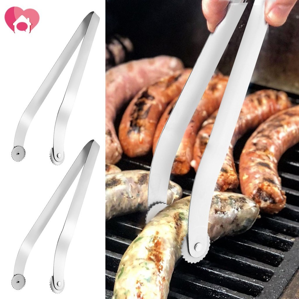 2Pcs BBQ Sausage Turning Tong Stainless Steel Sausage Grill Tong 36cm ...