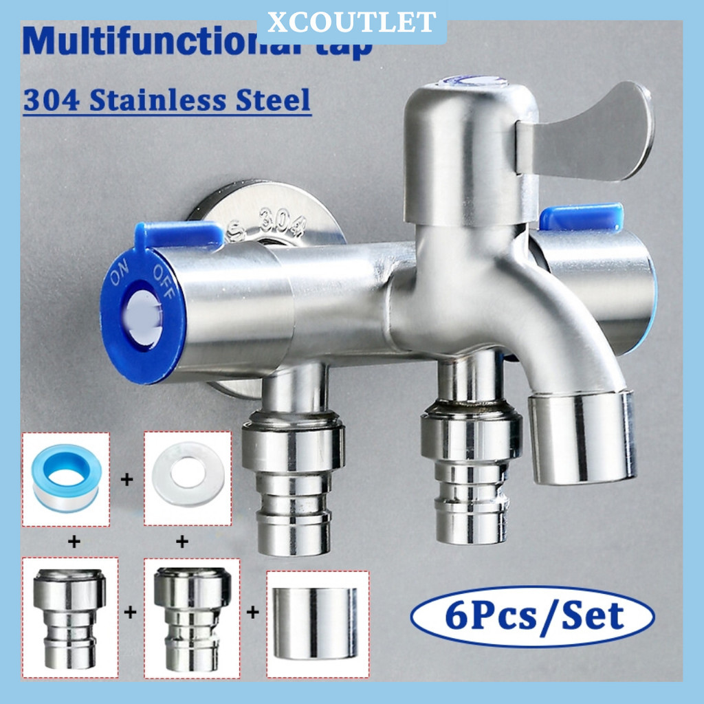 3 Outlet Faucet Multiple Way Water Tap Stainless Steel Washing Machine ...