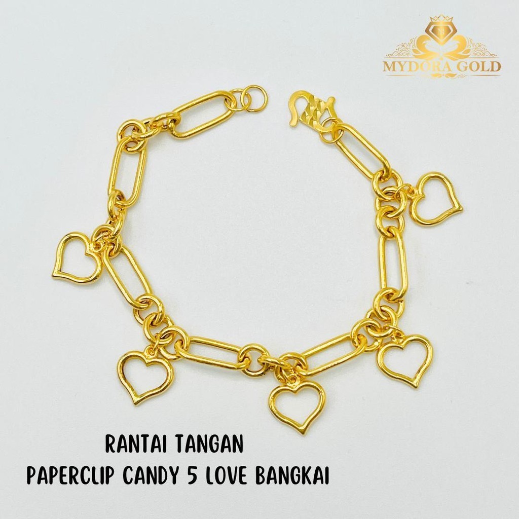 MYDORA Rantai Tangan Paper Clip Candy 5 Love Bingkai l EMAS916/22K ...