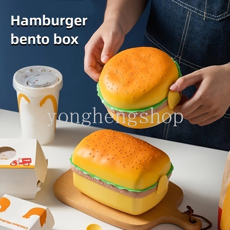 Creative Hamburger Shaped Lunch Box Cute Double Layer Bento Boxes for ...