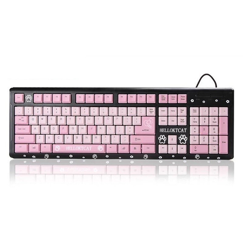 Hello Kitty Cartoon Wired Keyboard USB External Mechanical Keyboard ...