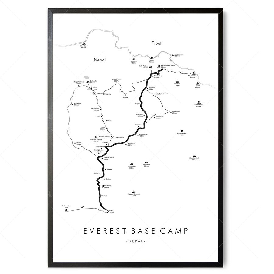Canvas Wall Art Everest Base Camp Trek Poster EBC Trail Map Perfect for ...