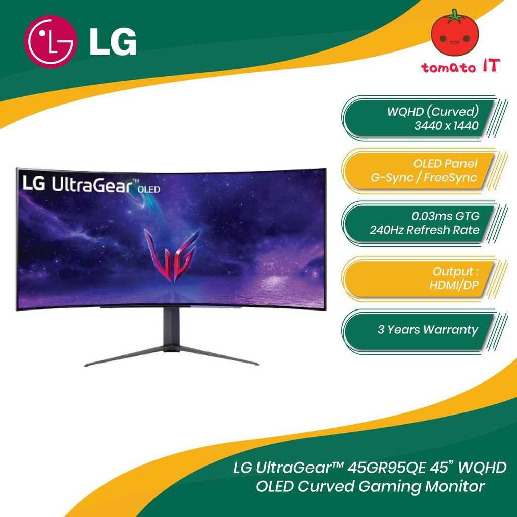 LG 45GR95QE 45" UltraGear™ OLED Curved Gaming Monitor WQHD with 240Hz ...