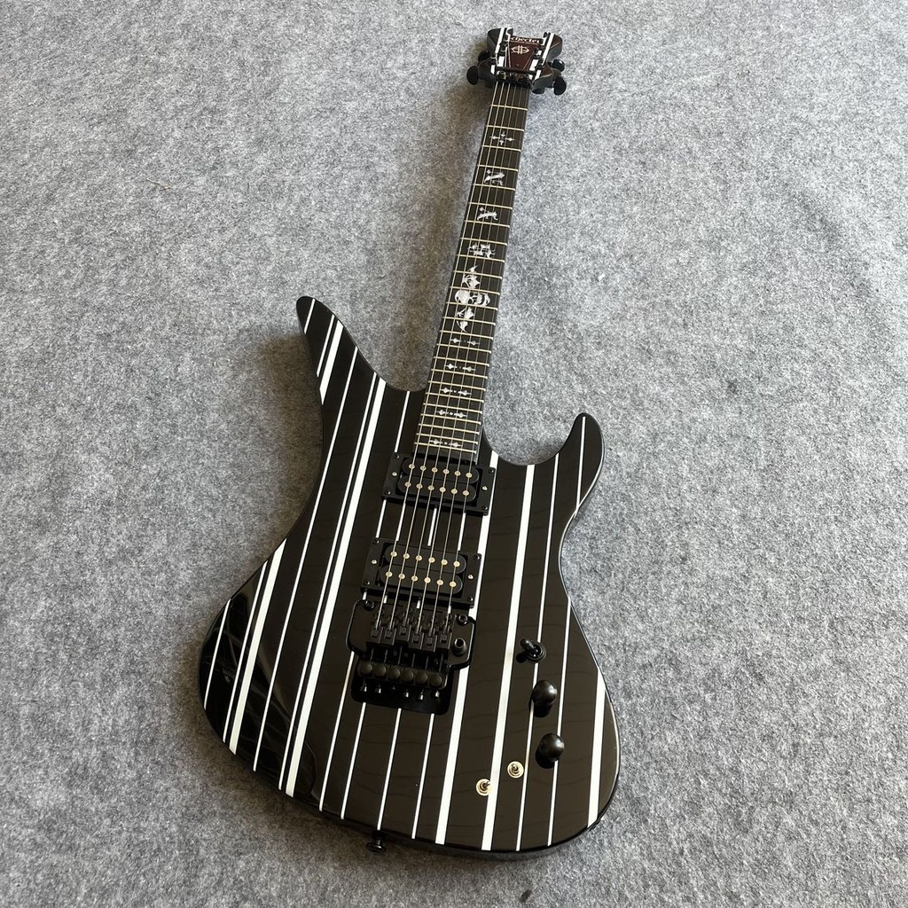 Schecter Black White Stripes 24 Frets Electric Guitar Skeleton Inlay ...