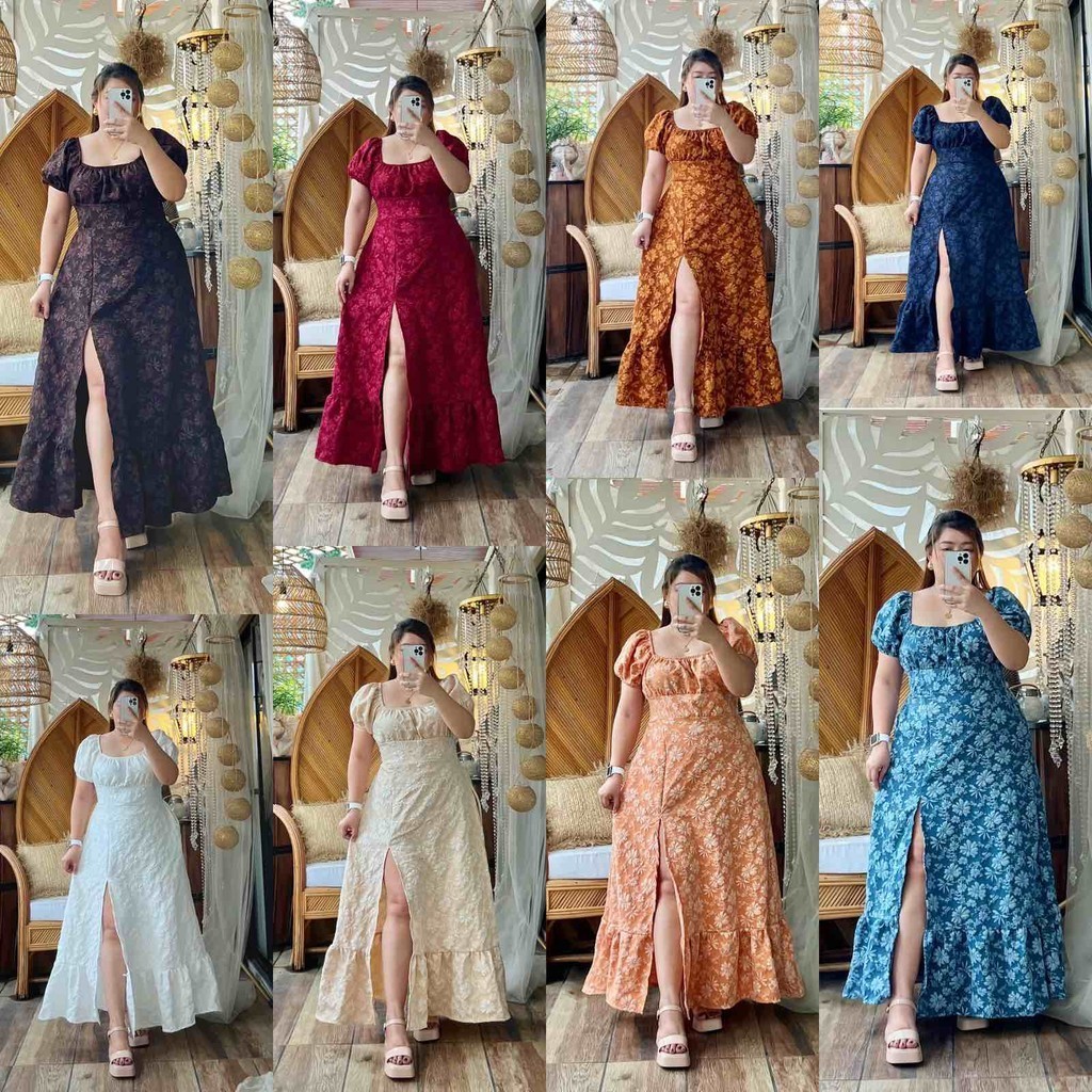 Plus Size Puff Sleeves 2 Way Off Shoulder Elizabeth Dress with Slit ...