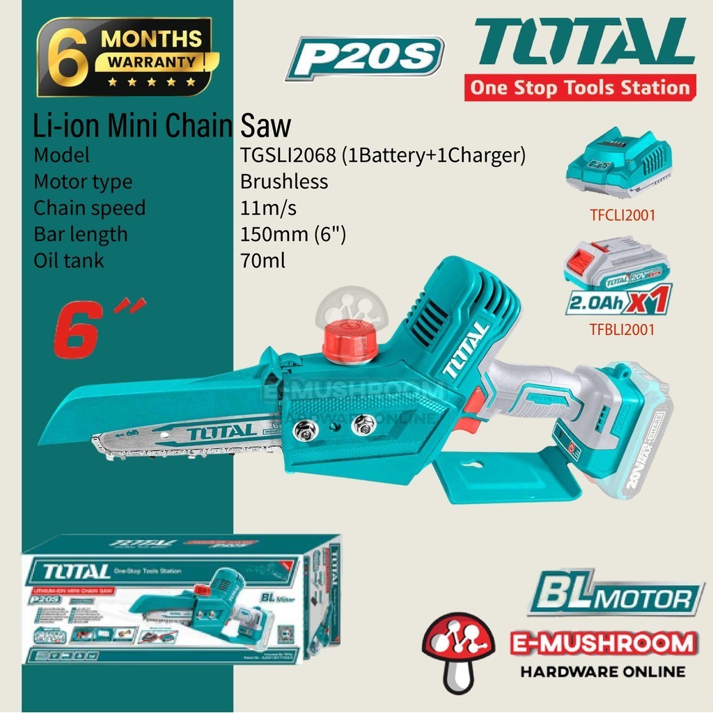 Total 6" Li-ion Mini Chain Saw With Brushless Motor TGSLI2068 | Shopee ...
