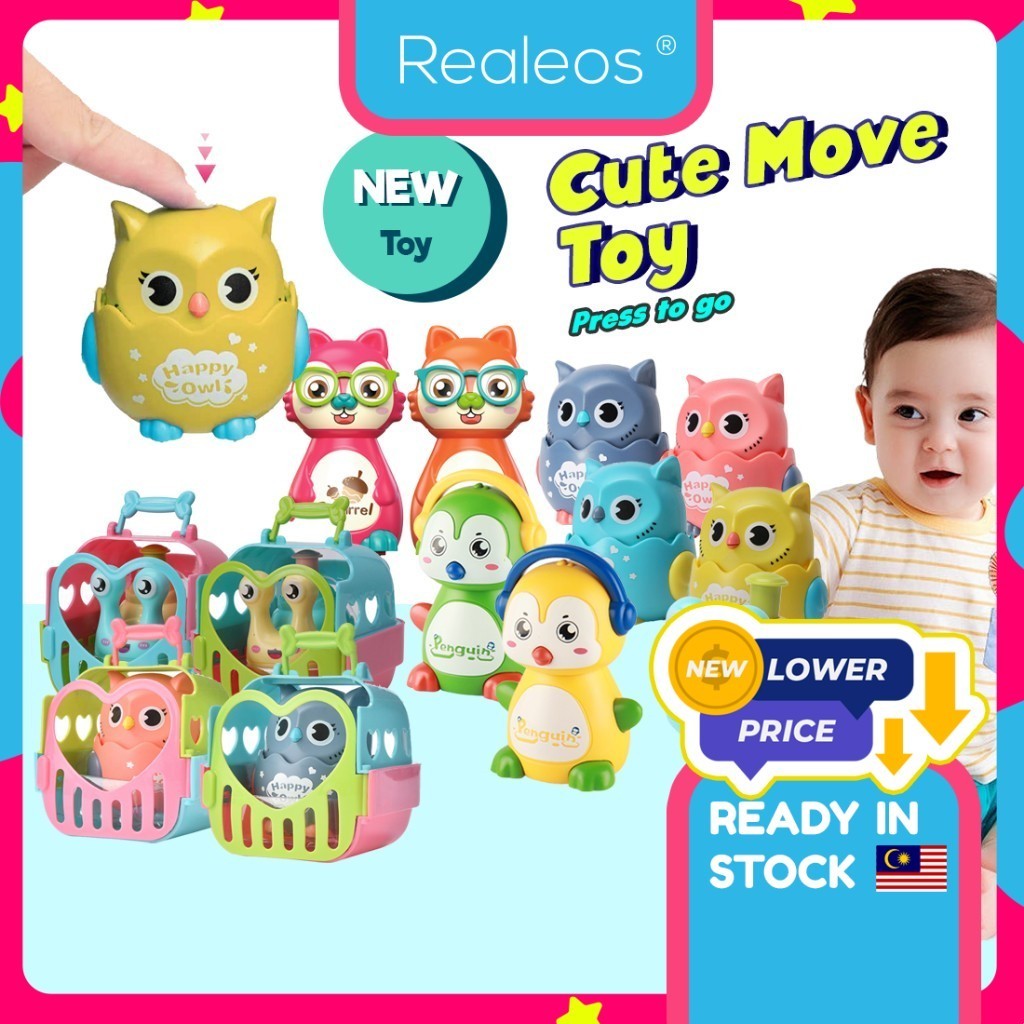 Realeos Kids Toy Press Go Owl Car Snail Penguin Push Pull Back Toys ...