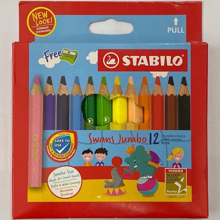 STABILO Swans Jumbo Colour Pencils 12's colour (Shot) | Shopee Malaysia