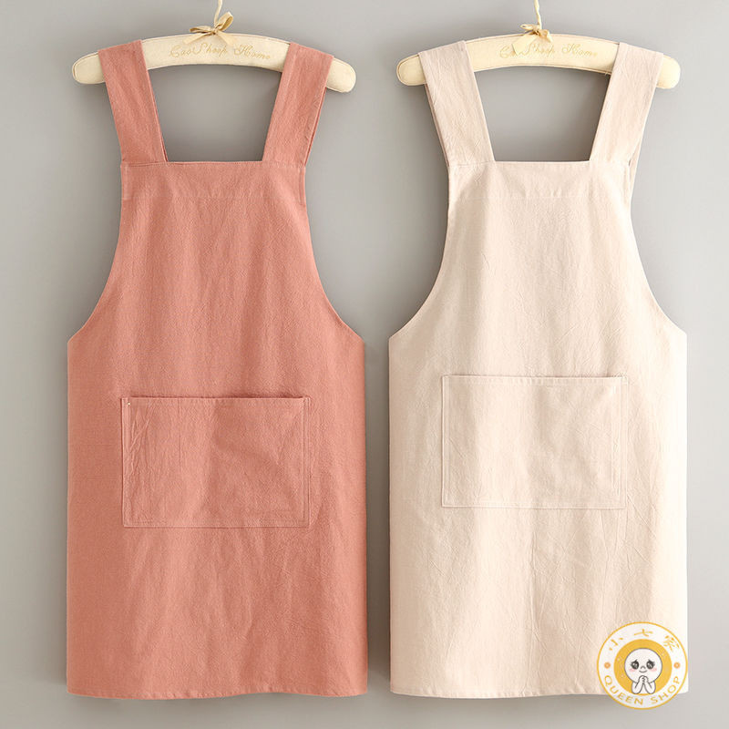 Simple Solid Color Cotton Wrinkled Cloth Apron Kitchen Anti-fouling ...