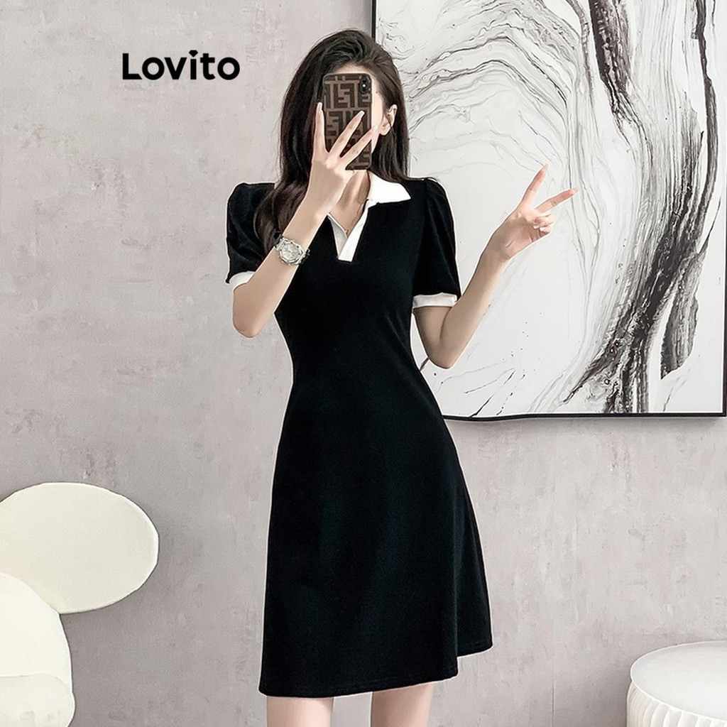 Lovito Casual Plain Contrast Binding Dress for Women LNE70101 | Shopee ...