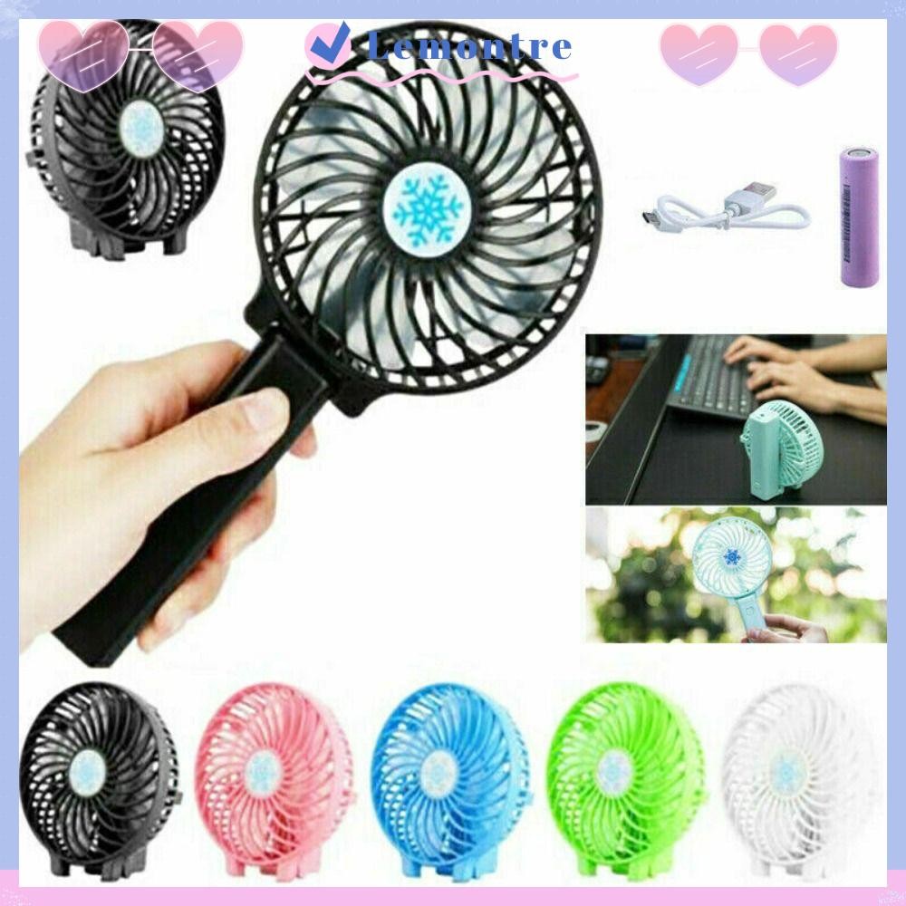 LEMONTRE Mini Fan, Plastic Circular Portable Fan, Hand-held Folding 3 ...