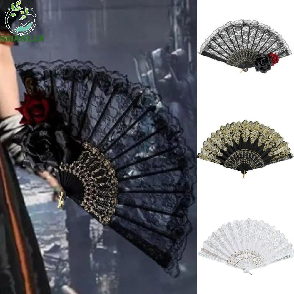 SHANLIN Lolita Lace Fan, Vintage Cosplay Feather Folding Hand Fan ...