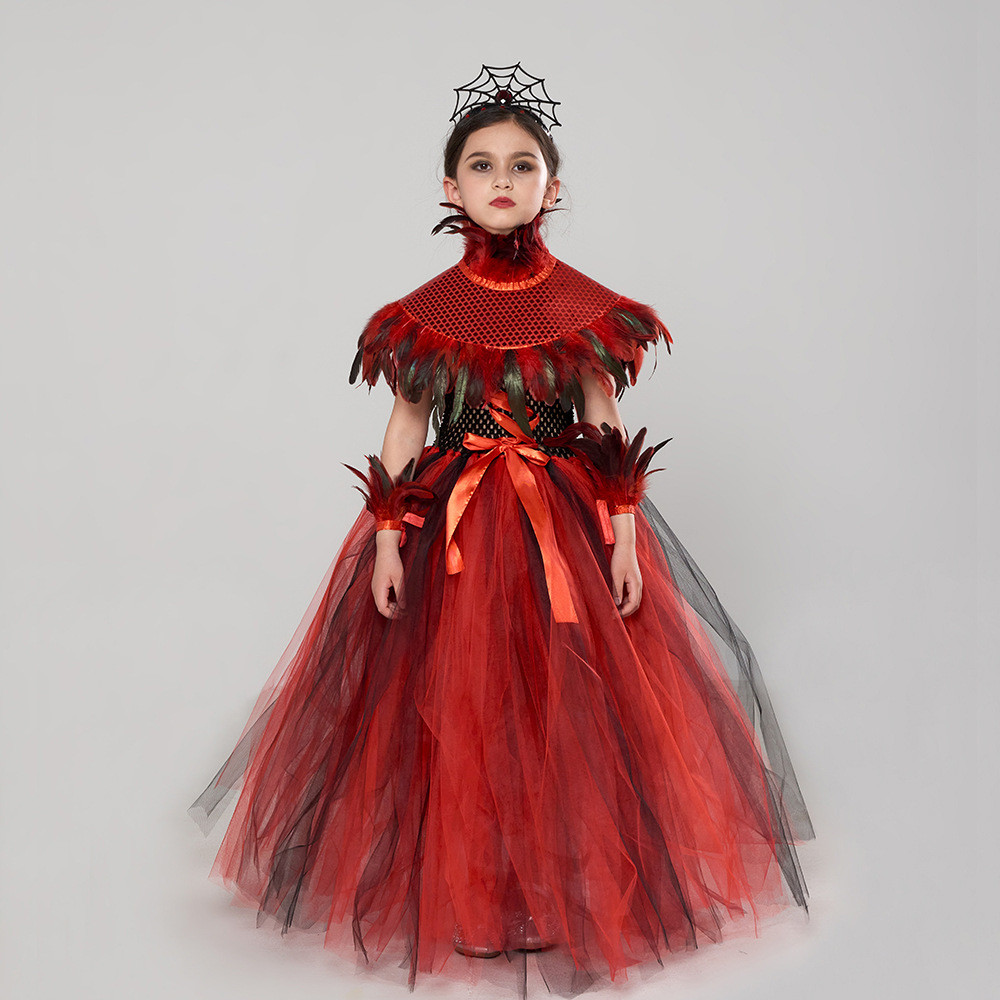 Halloween Girl High-End Red Dress Gothic Demon Queen COSPALY Vampire ...