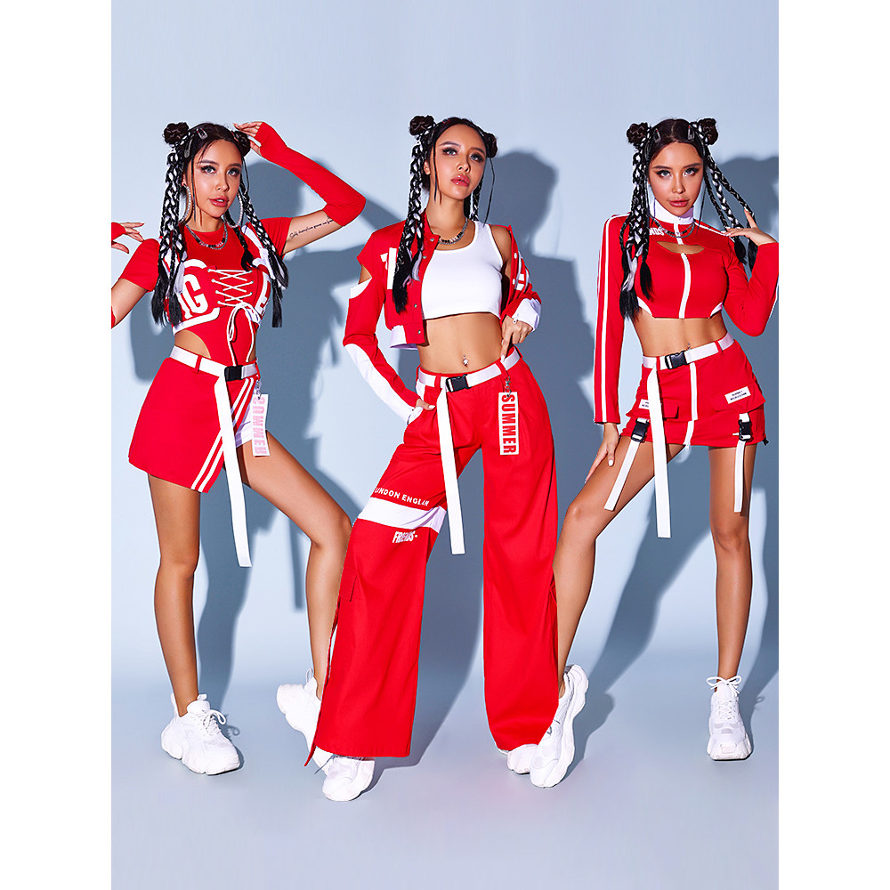 Girl Group Performance Costume Red Hip-Hop Street Dance Costume Korean ...
