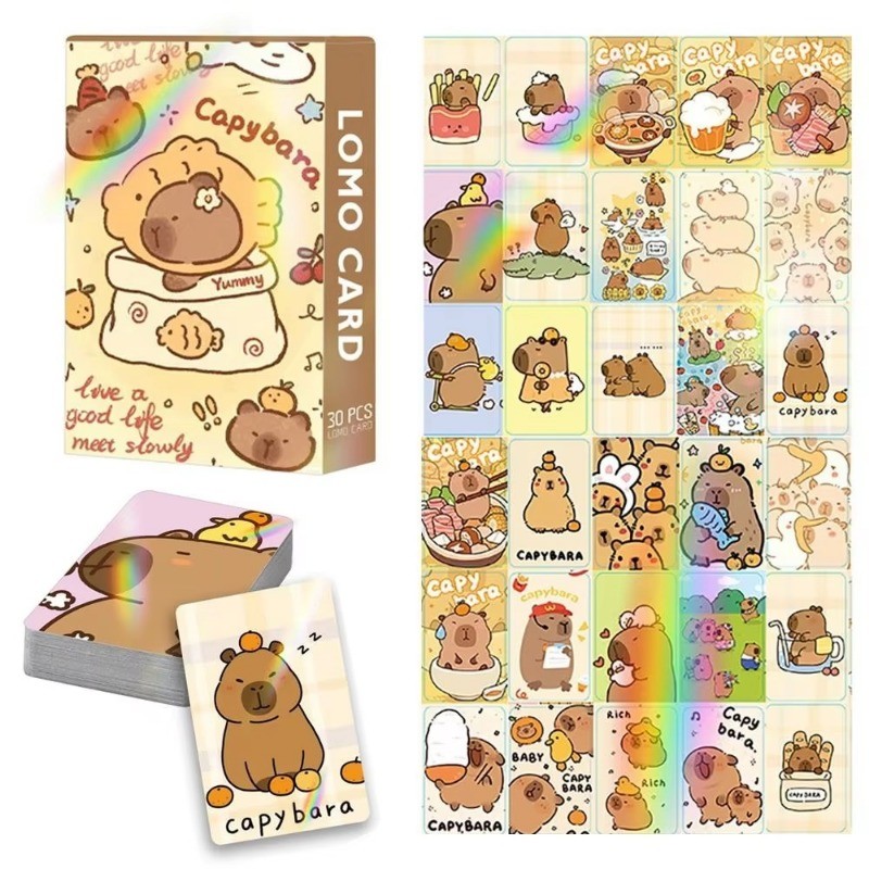 30pcs Laser Flash Capybara Card Double-sided Small Cards LOMO Card ...