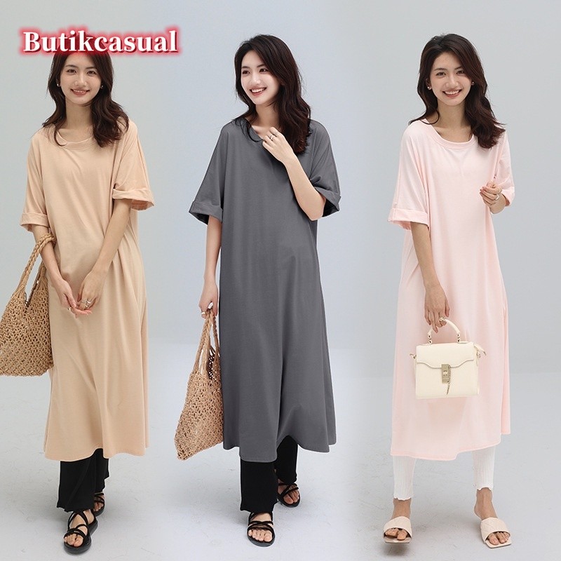 2206 Women Modal Cotton Dresses Plain Dress Loose Comfortable Short ...