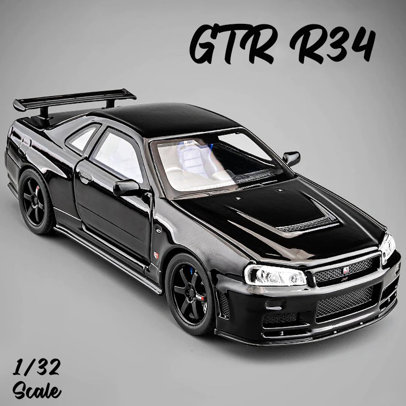 1:32 Scale Nissan GTR R34 Alloy Car Model Diecast Car Sound Light Car ...