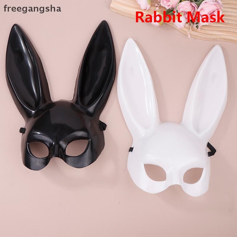 [FREG] Half Face Rabbit Mask Black White Halloween Mask Christmas Bar ...