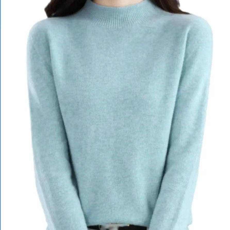 Autumn Winter Cashmere Shirt Women Pure Cashmere Half High Loose ...