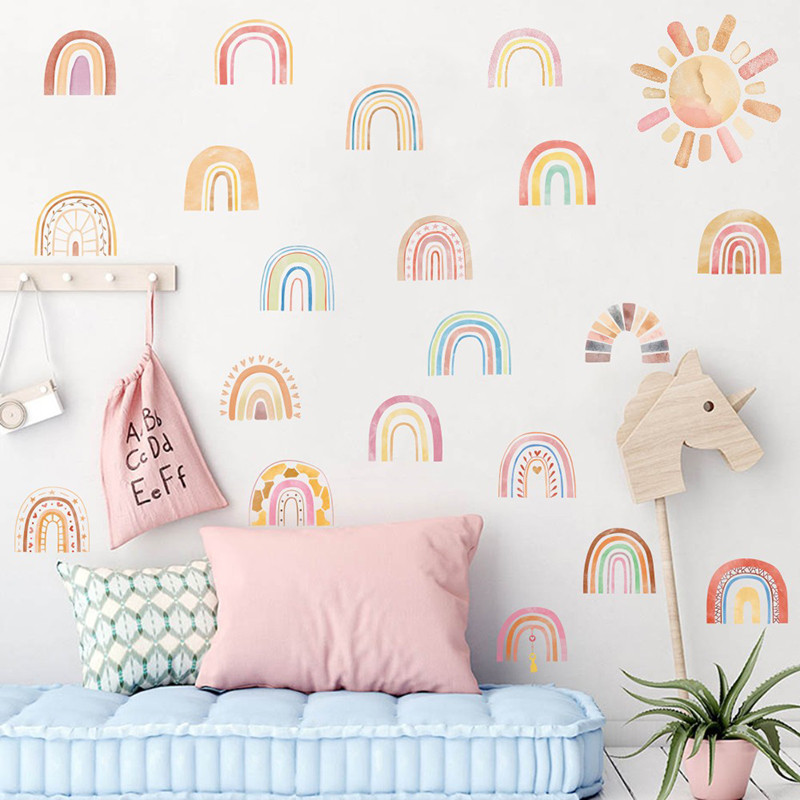 Cartoon Rainbow Cloud Wall Sticker/ Stars Stickers Hand-painted Rainbow ...