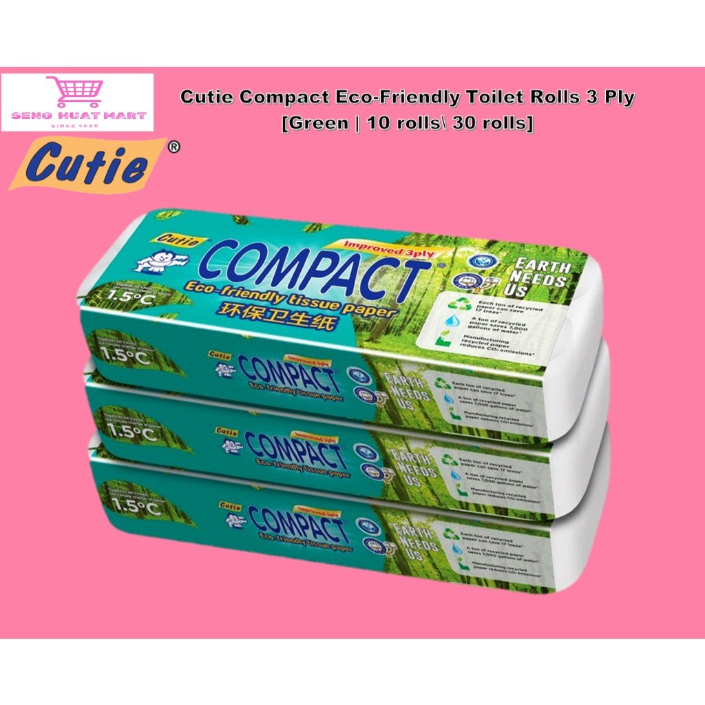 Cutie Compact Eco-Friendly Toilet Rolls 3 Ply [Green | 10 rolls\ 30 rolls] | Shopee Malaysia