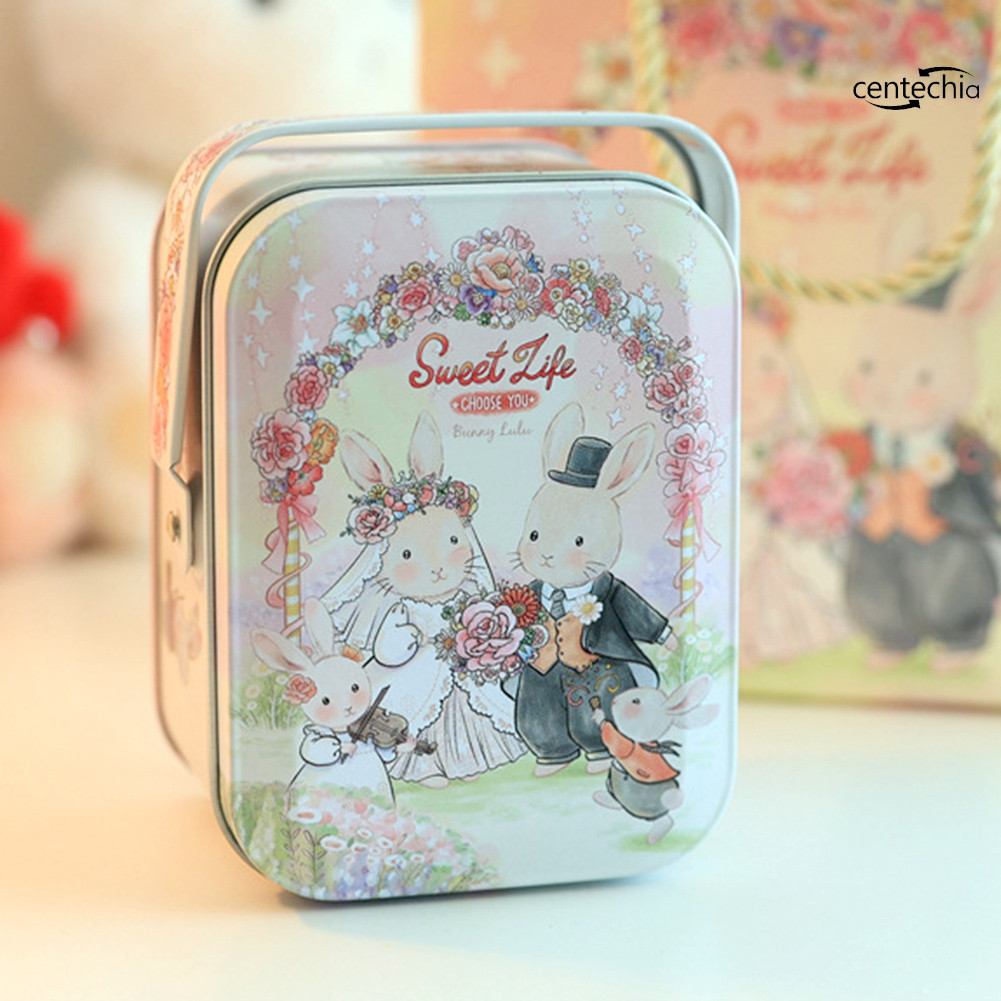 Rabbits Pattern Tin Candies Box Multi-Purpose Portable Biscuits Storage ...