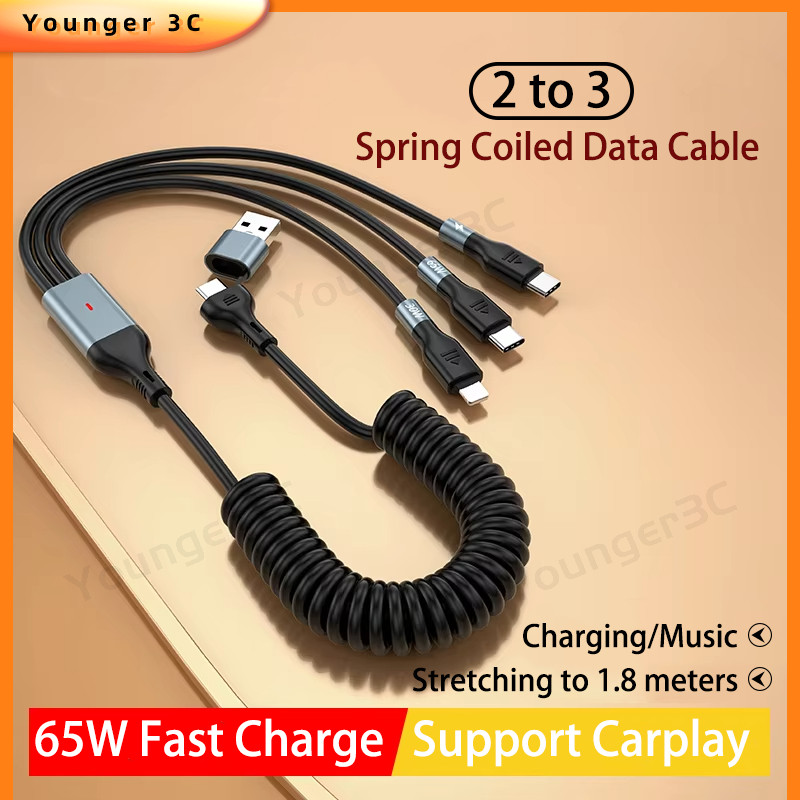 2 to 3 Spring telescopic data cable for ios/Type-C PD 65W super fast ...