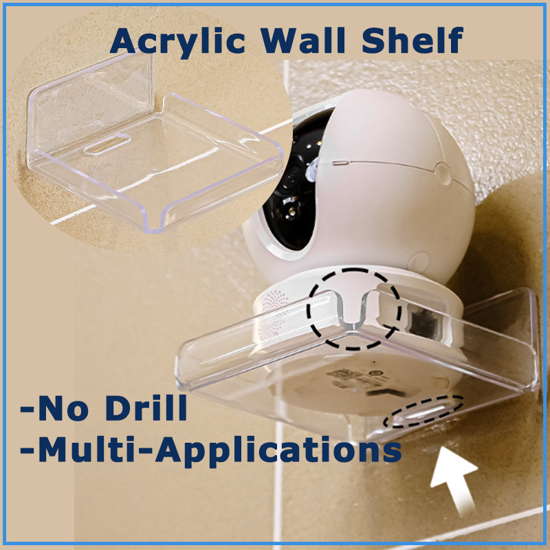Wall Shelf No Drill Acrylic Stand Storage Rack Tray CCTV Wifi Router ...