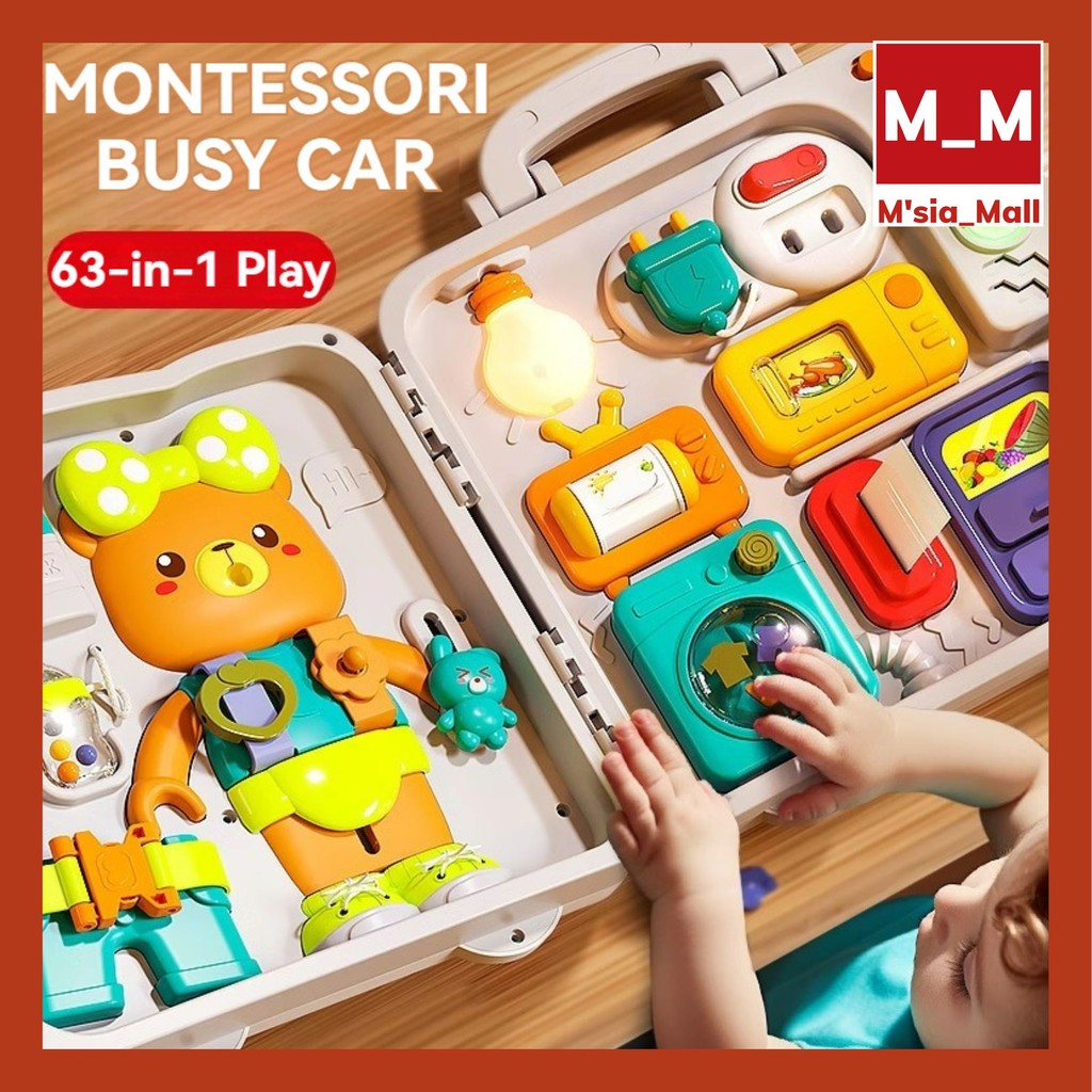63 in 1 Montessori Toys Sensory Busy Board Baby Practice Skills Unlock ...