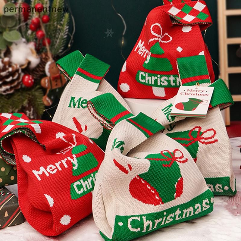 [PEMY] Merry Christmas Knit Handbag Mini Knot Wrist-bag Female Tote Bag ...