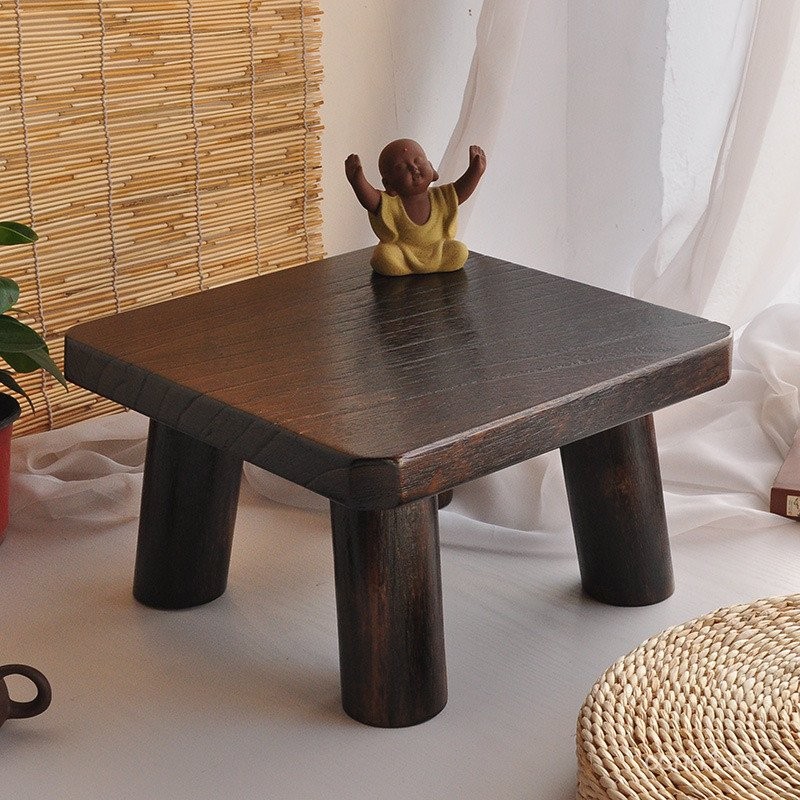 Meja persegi kecil kayu pawlounia bakar gaya Jepun tatami sederhana ...