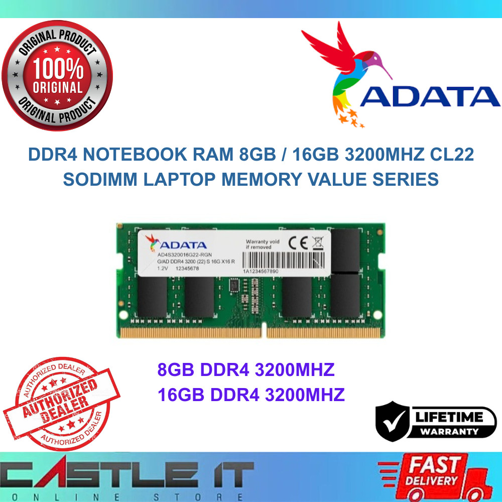 ADATA DDR4 Notebook RAM 8GB / 16GB 3200MHz CL22 SODIMM Laptop Memory Value Series | Shopee Malaysia