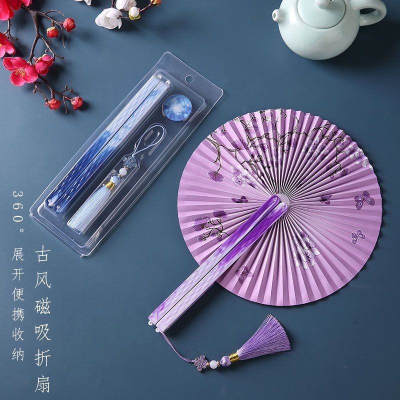 New Ancient Folding Round Paper Fan Chinese Cheongsam Hanfu Tassel ...