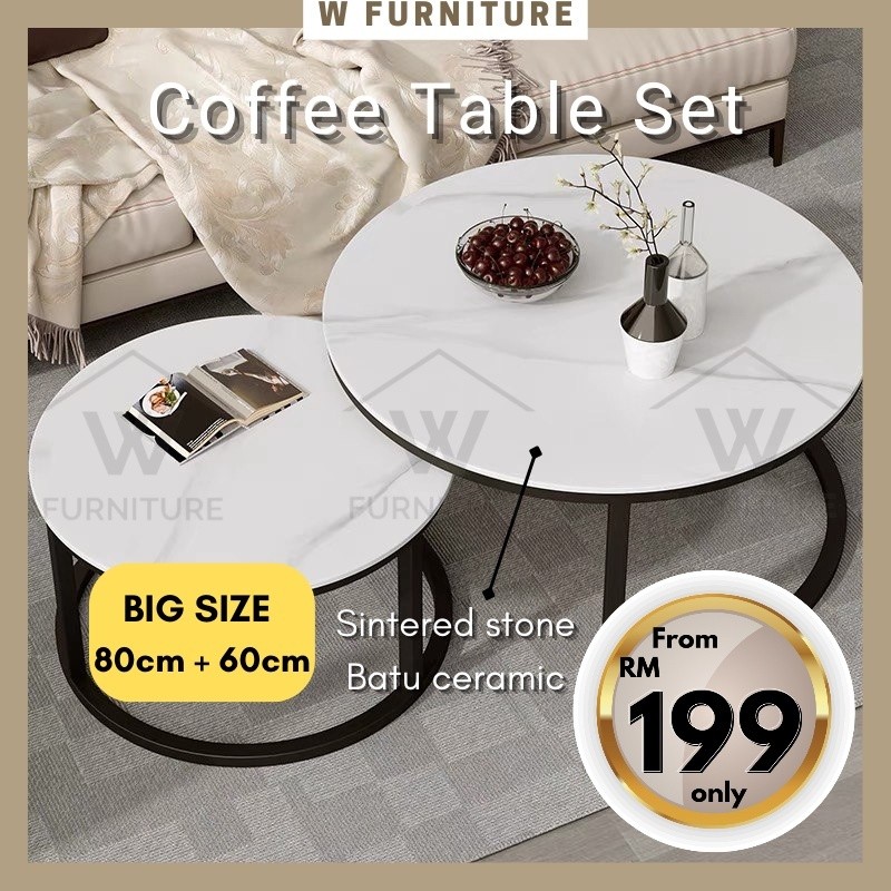 80+60 WFurniture Sintered Stone Ceramic Coffee Table 2in1 Marble Design ...