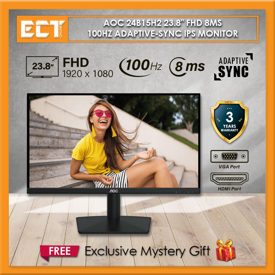 AOC 24B15H2 23.8" FHD (1920 x 1080) 8ms 100Hz Adaptive-Sync IPS Monitor ...