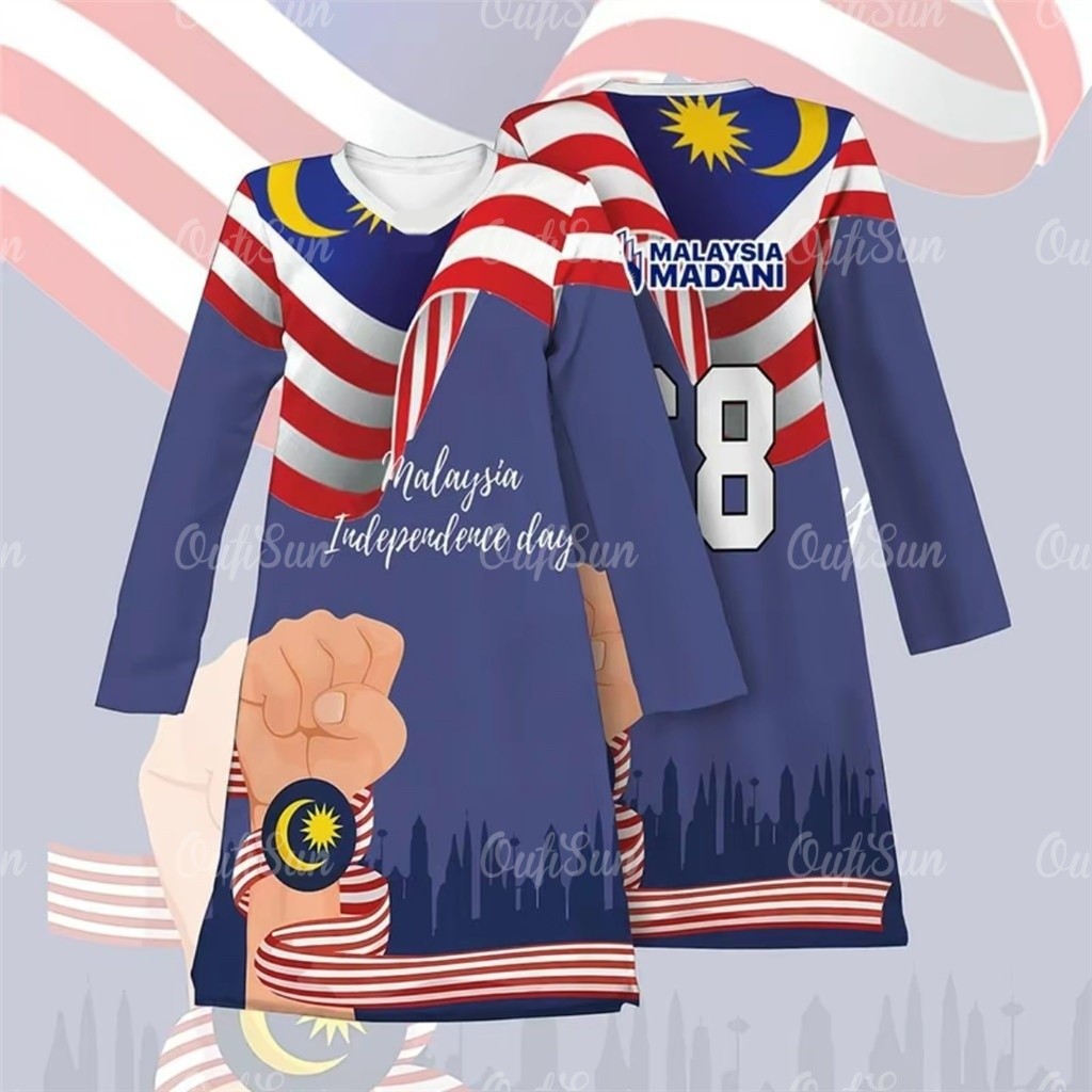 Baju Merdeka Perempuan 68th Malaysia Independence Day Muslim Jersey ...