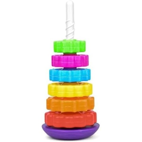 DYOUen Baby Spinning Toy Rainbow Stacking Tower Stackable Spin Gears Sensory Ring Stacker ...