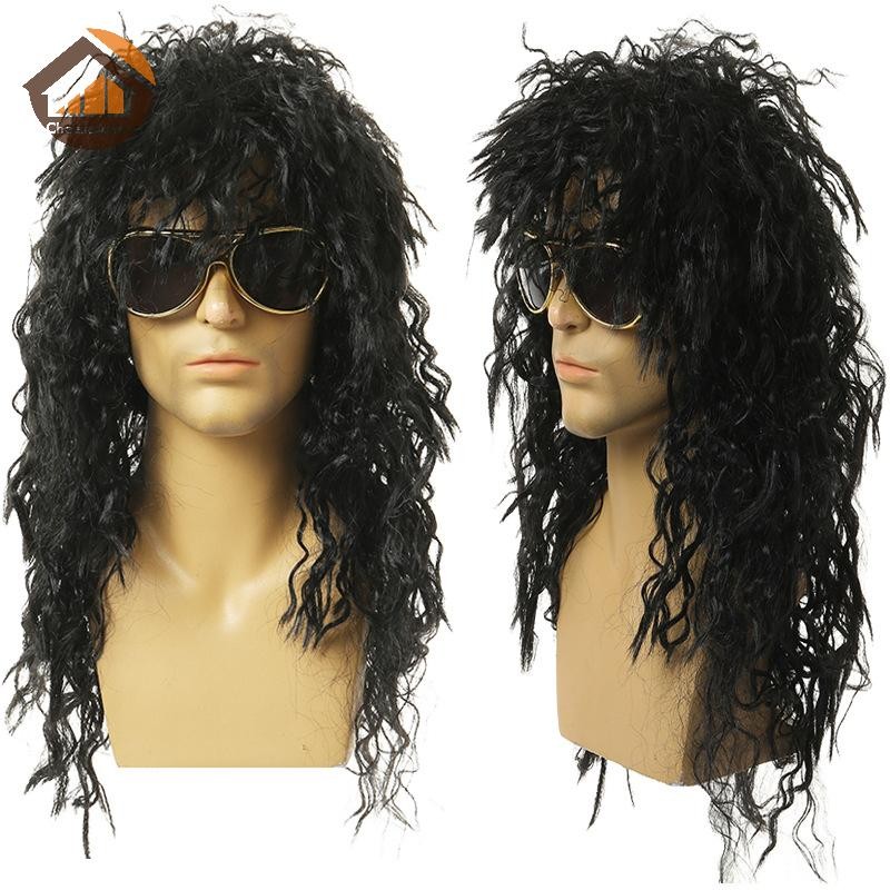 CheeseArrow Men Wig Black Long Curly Wig Male Synthetic Cosplay Wigs ...