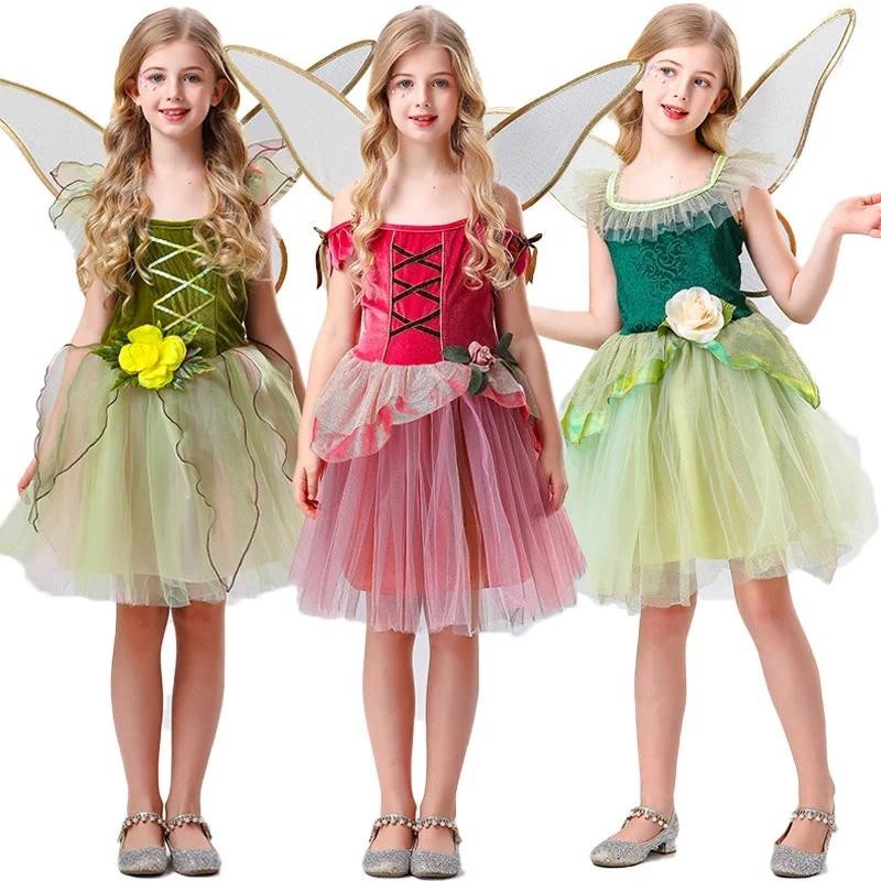 Girls Flower Fairy Dress Up Kids Princess Dress With Wings Green Forest ...