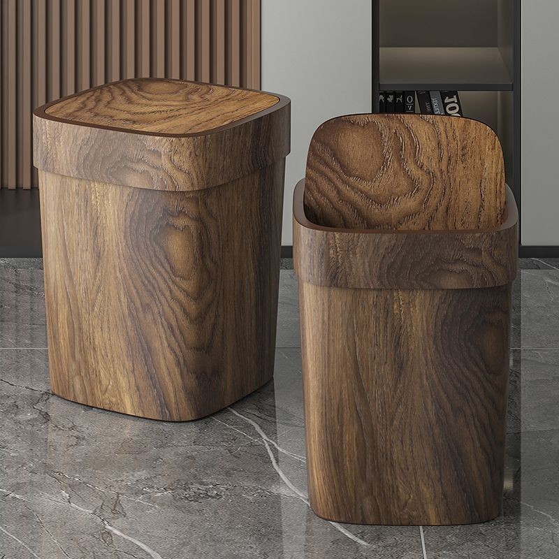 Household Retro Imitation Walnut Color Trash Can Kitchen Living Room ...