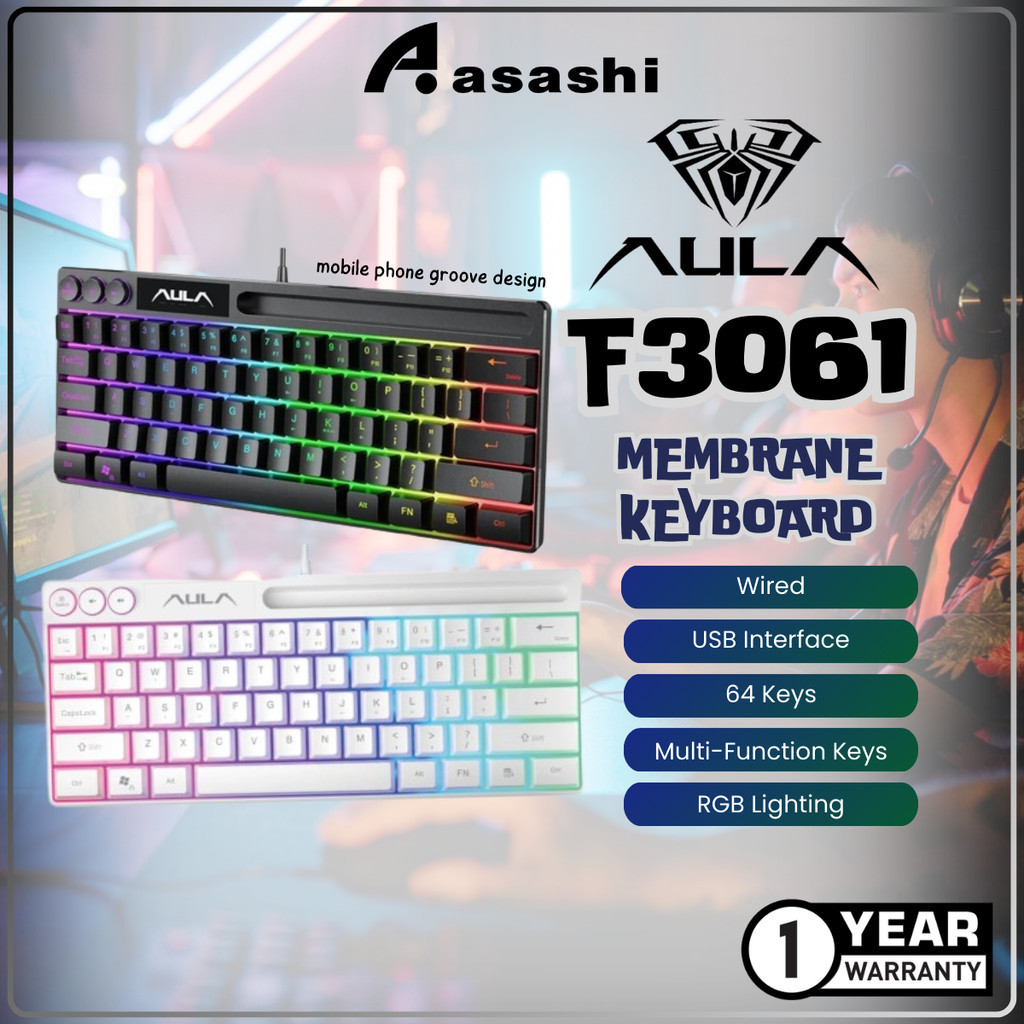 AULA F3061 61Keys Wired RGB Gaming Keyboard Membrane Keyboard USB ...