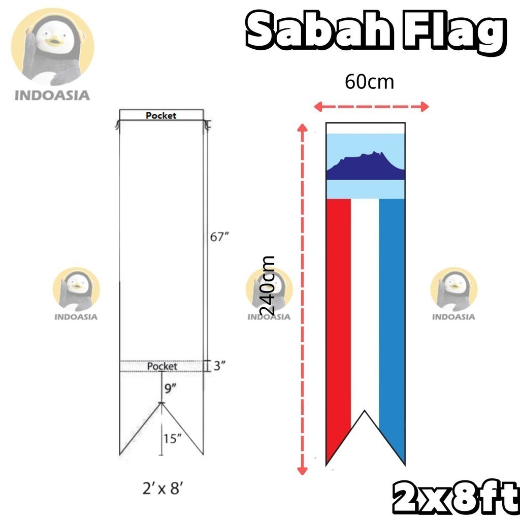 Sabah Negeri Di Bawah Bayu Flag 2x8ft 60CM X 240CM Nylon Polyester ...