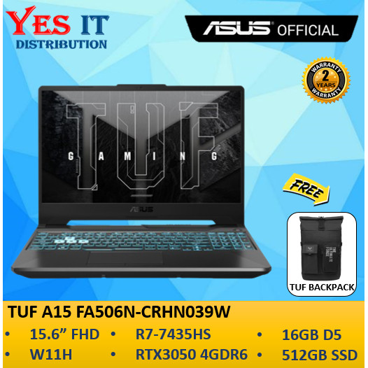 ASUS TUF GAMING A15 FA506N-CRHN039W GAMING LAPTOP (R7-7435HS, 16GDR5 ...