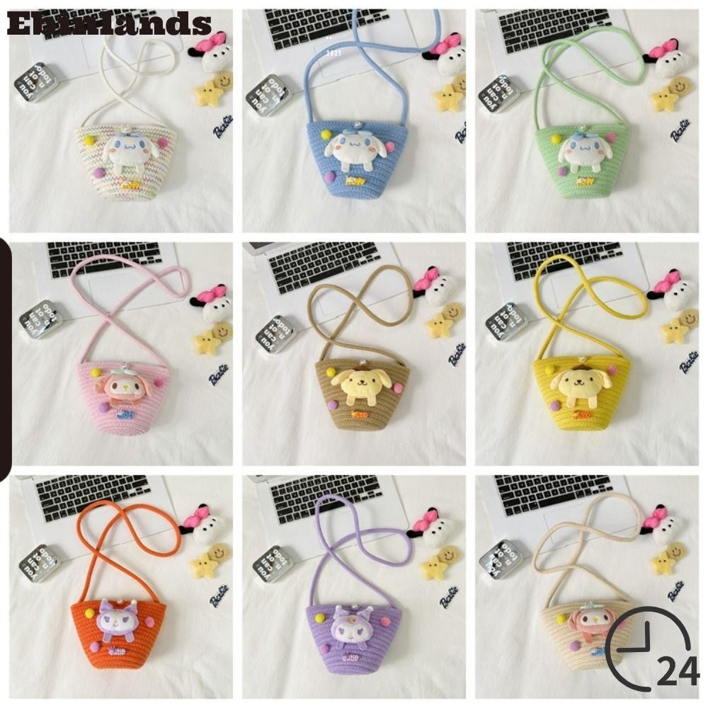 LUCKY-EBINLANDS Kuromi Straw Bag, Hello Kitty Rattan Woven Melody Straw ...
