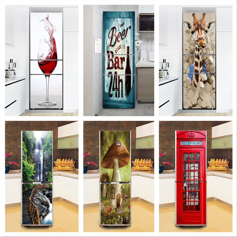 Custom Kitchen Sticker On The Fridge Stickers Wine 3D Refrigerator ...