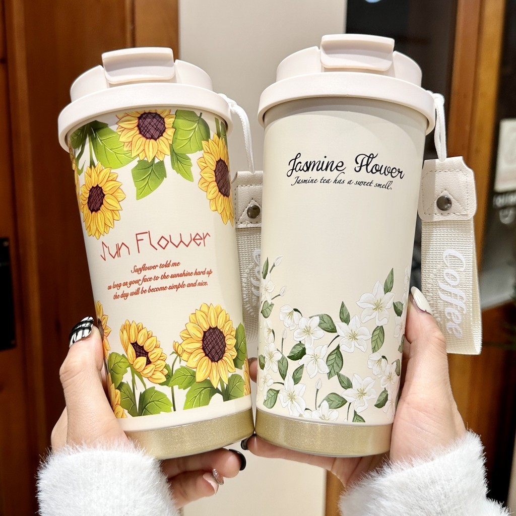 Flower Thermos Cup High-Value Large-Capacity Double Drinking Light ...