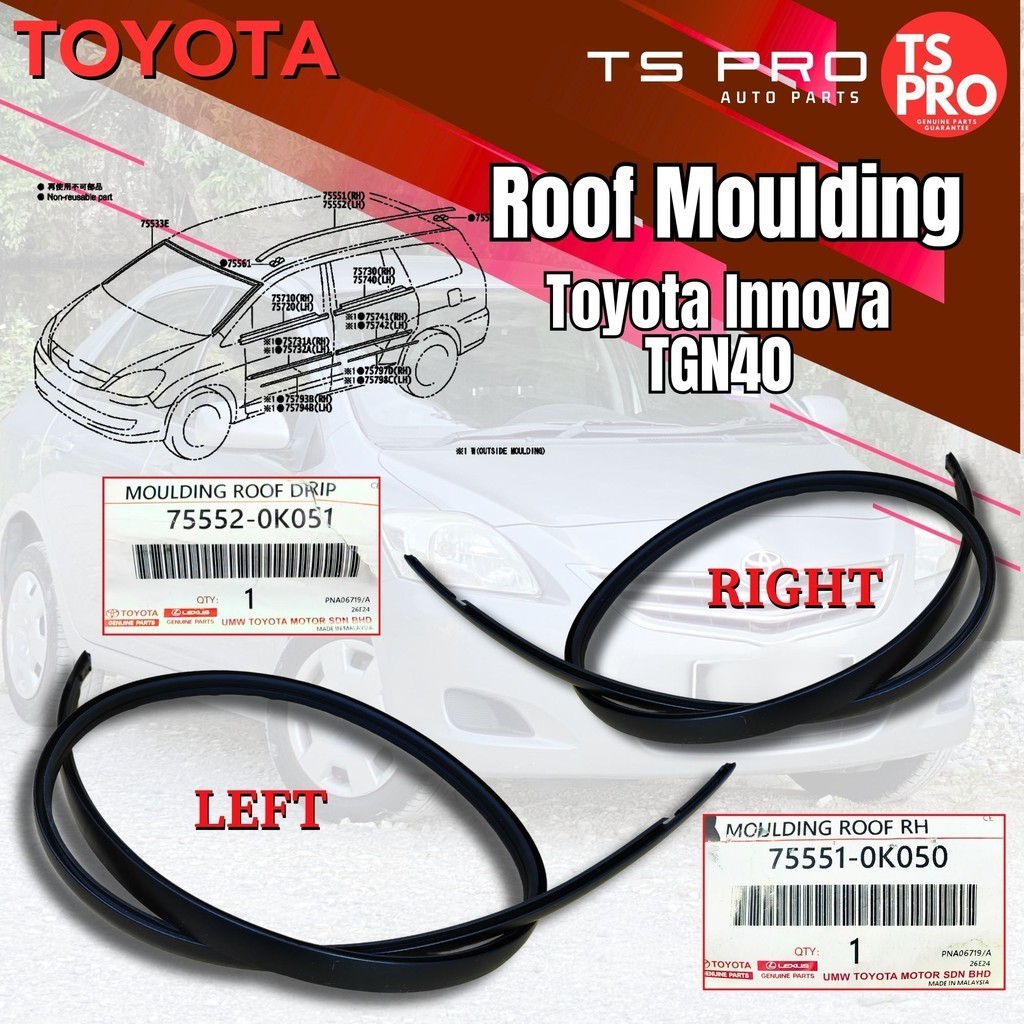 Toyota Innova TGN40 Genuine Roof Moulding Getah Bumbung Left Side 75552 ...