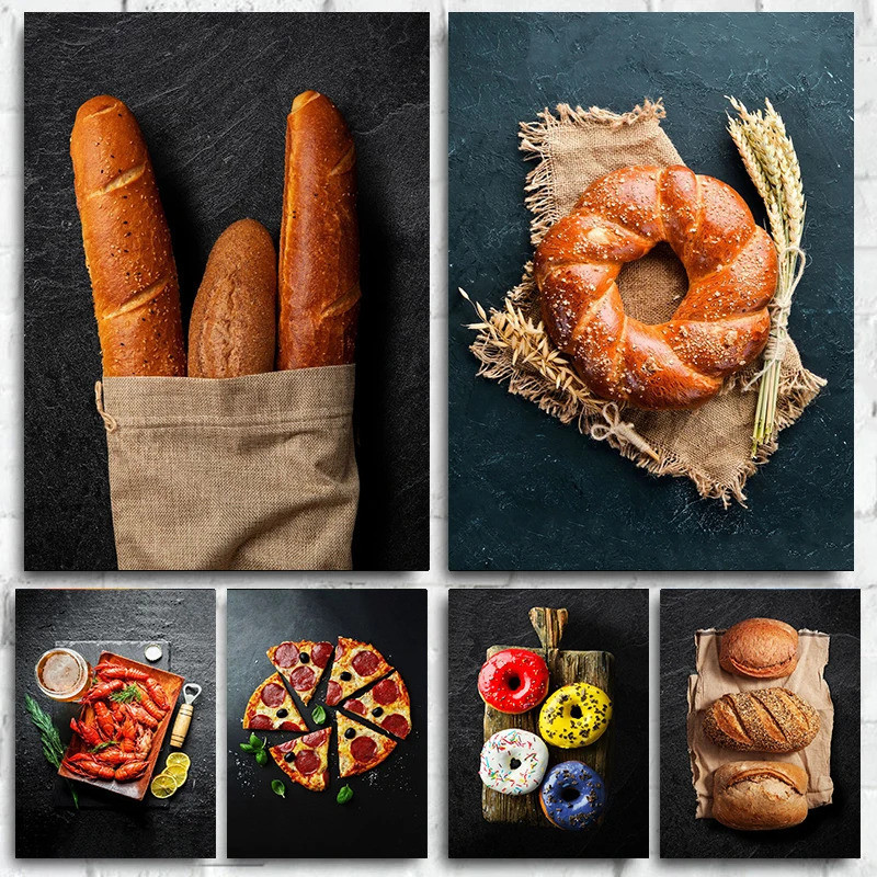 Pizza perancis Steak roti makanan mencetak lukisan kanvas makanan lazat ...