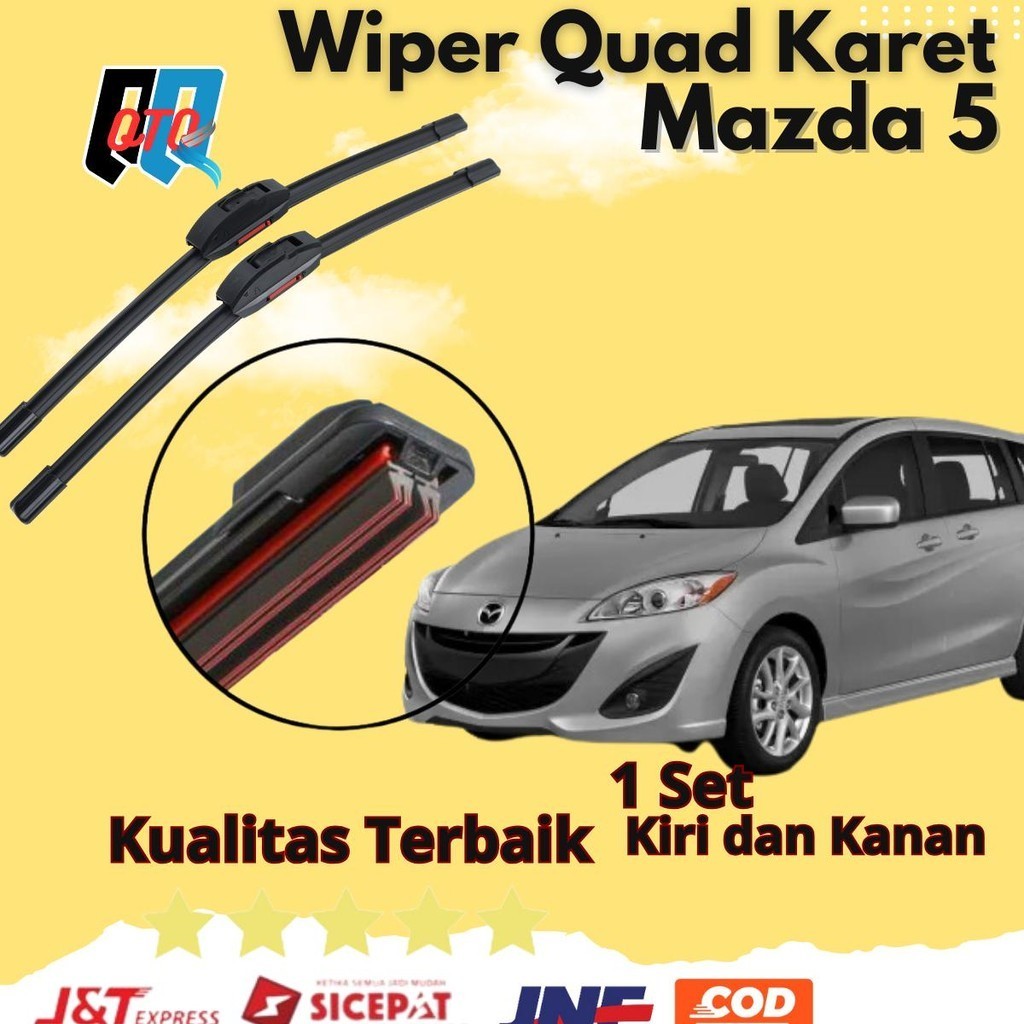 Quad Rubber Wipers 4 Rubber Frameless Cars Mazda 5 Pair 2 PCS Left and ...