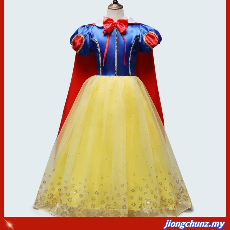 Girls Snow White Princess Fancy Dress Up with Long Cloak Kids Halloween ...